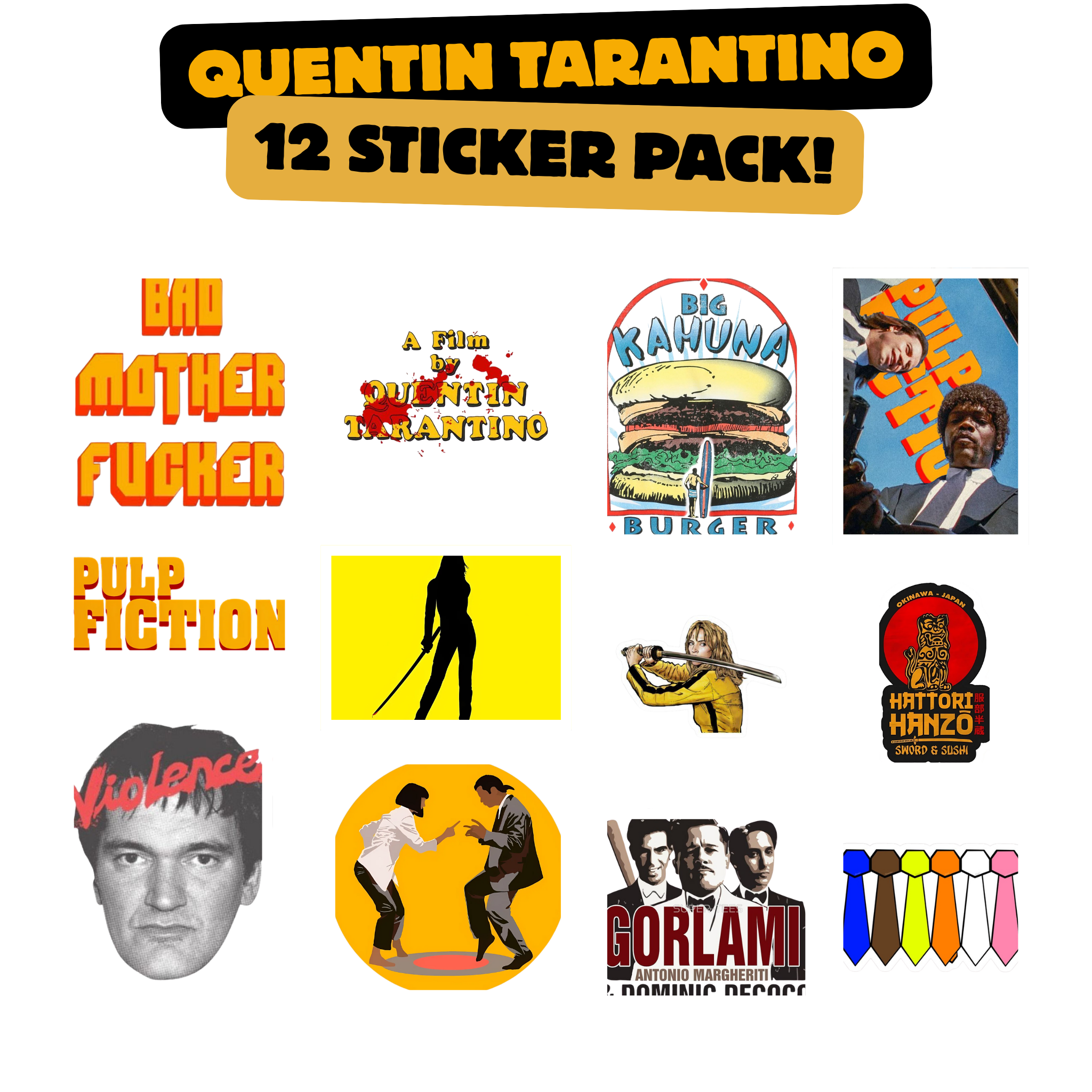 Quentin Tarantino 12 Sticker Pack | Sticker Pack – Poster Printing Company